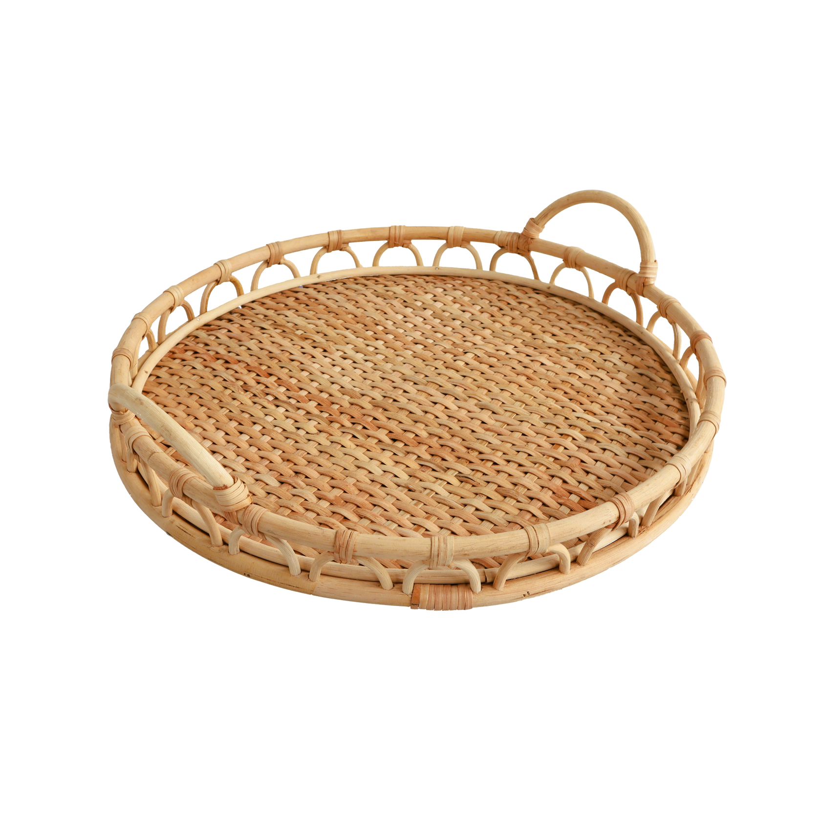 Eden Grace Hand Woven Round Rattan Serving Trays with Wavy Design and ...