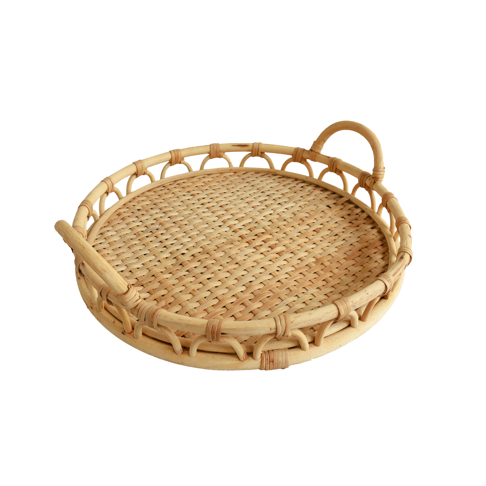 Eden Grace Hand Woven Round Rattan Serving Trays with Wavy Design and ...