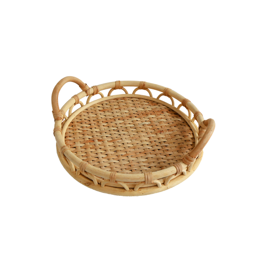 Eden Grace Hand Woven Round Rattan Serving Trays with Wavy Design and ...