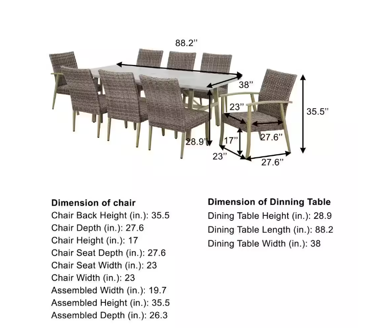 Solace Hill 9-Piece Padded Wicker Outdoor Dining Set – Prestige Patio